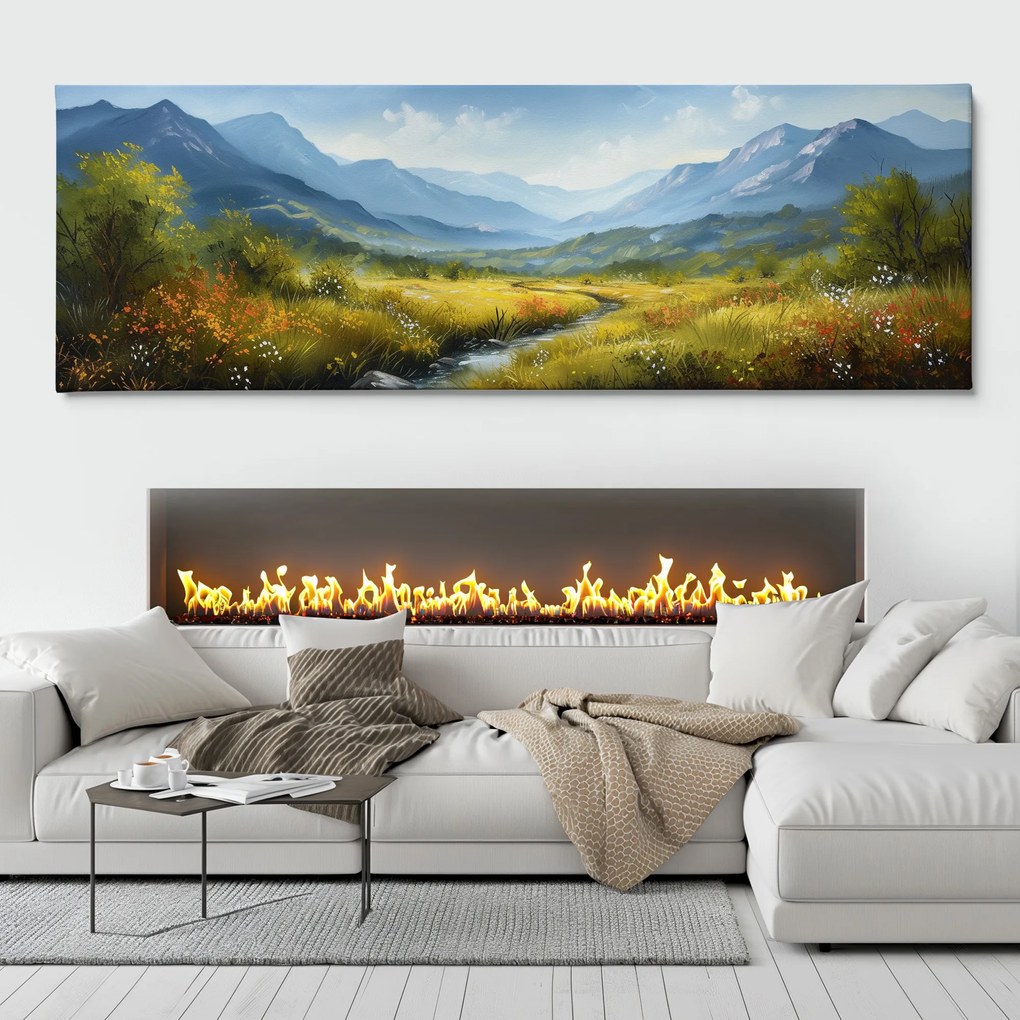 Obraz na plátně - Zurčící potůček na horské louce FeelHappy.cz Velikost obrazu: 120 x 40 cm