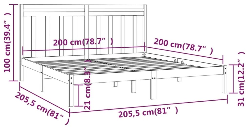 Rám postele šedý masivní dřevo 200 x 200 cm,  3105272