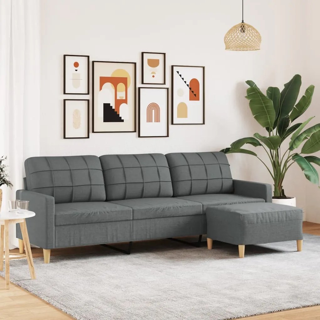 3místná pohovka s podnožkou tmavě šedá 210 cm textil 3278250