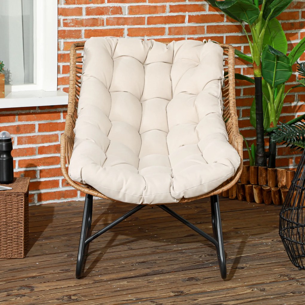 Outsunny Zahradní lehátko, ratanový vzhled, venkovní křeslo, s polštářem, kovový rám, 75x101x90 cm, přírodní/khaki/černá barva