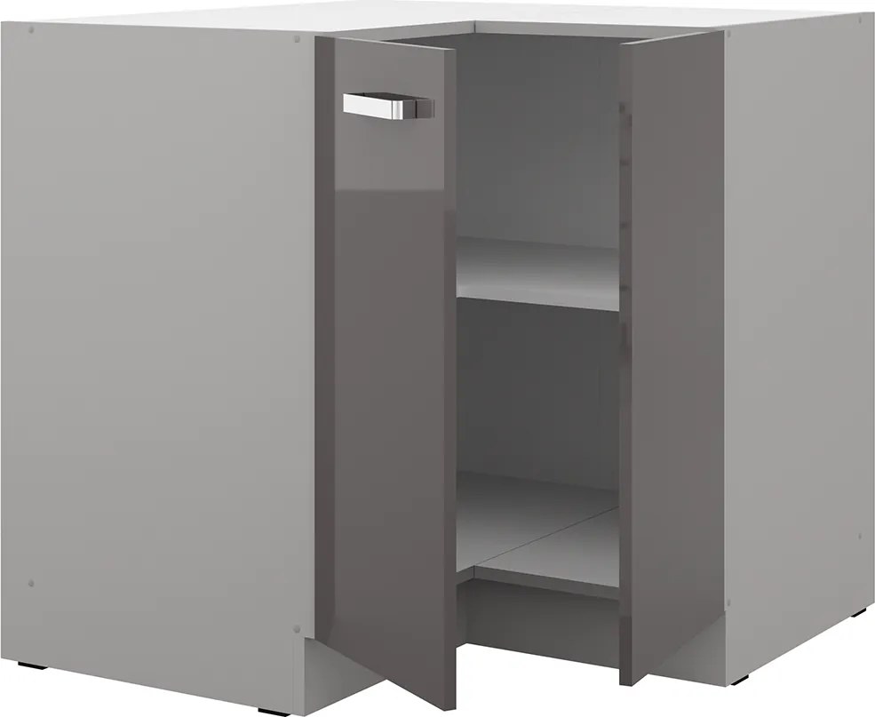 GREY gr | dolní skříňka 90x90 DN 2F rohová s policí | 90x90 cm | světle šedá/tmavě šedá lesk