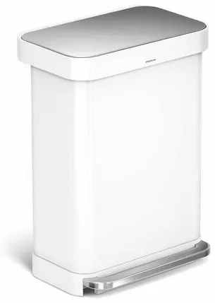 Pedálový odpadkový koš Simplehuman – 55 l, bílá, FPP, kapsa na sáčky