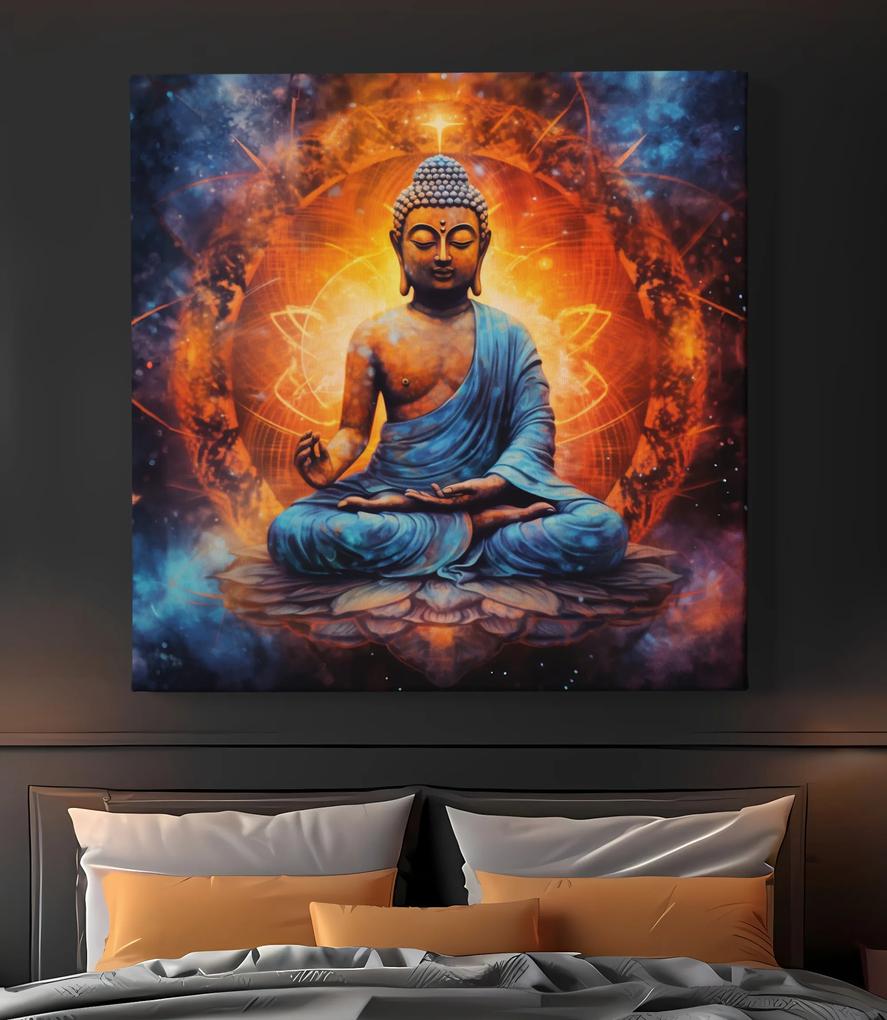 Obraz na plátně - Vesmírný buddha ohnivý kruh FeelHappy.cz Velikost obrazu: 100 x 100 cm
