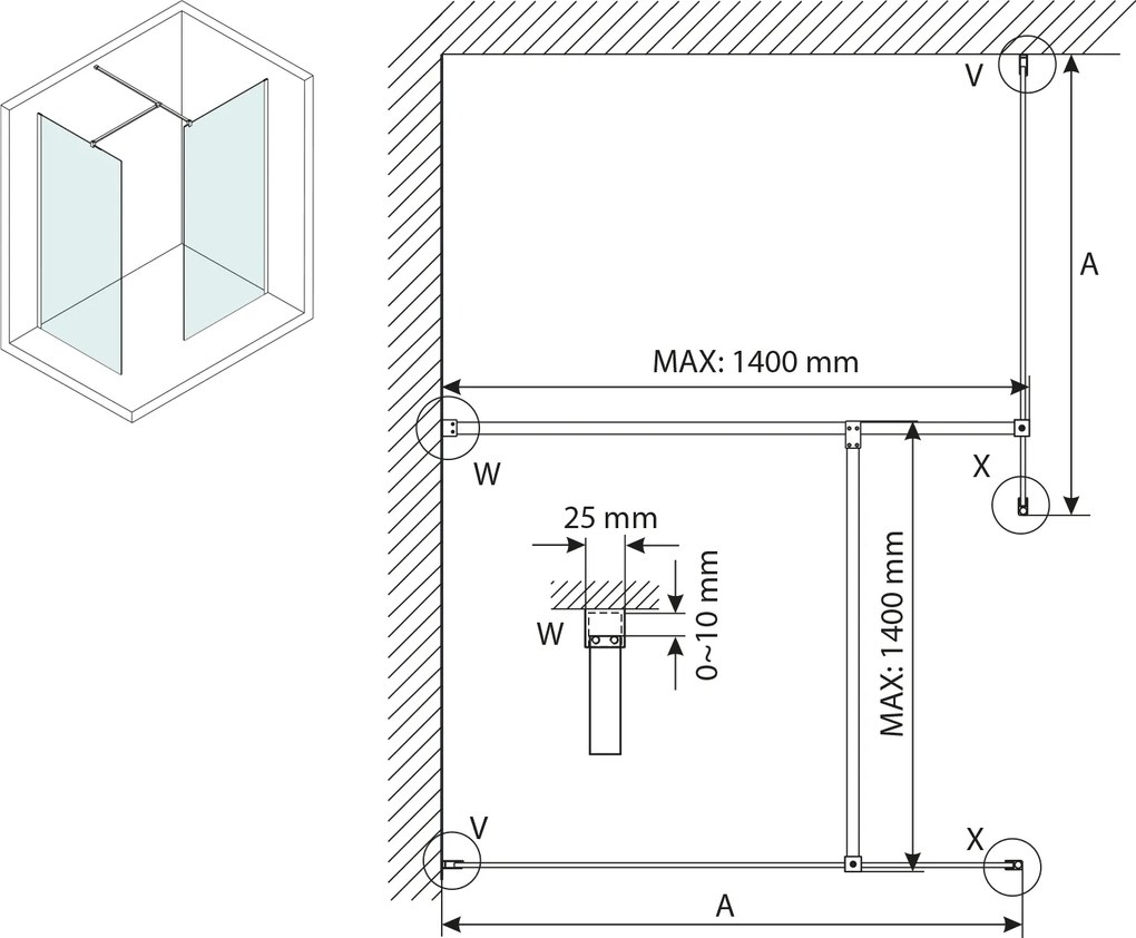 Gelco VARIO 70 cm GX1370 tmavé sklo sprchový kout Walk-in