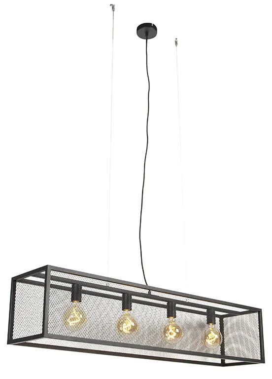 Průmyslová závěsná lampa černá 118 cm, 4 světla - Cage Mesh