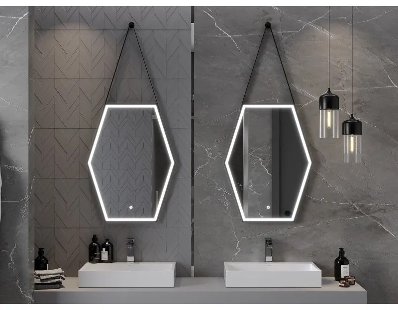 Mexen Orla, LED koupelnové zrcadlo s podsvícením a černým rámem 60x80 cm, 6000K, ochrana proti zamlžování, 9815-060-080-611-70