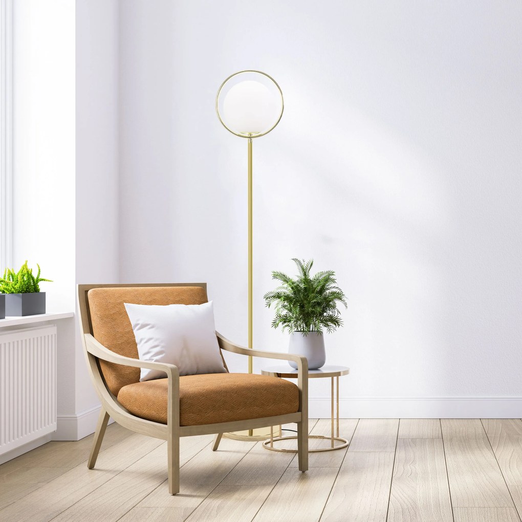 Toolight - Podlahová lampa APP927-1F, zlatá-bílá, OSW-07009