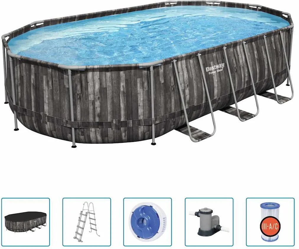 Bestway Bazén Power Steel s příslušenstvím oválný 488 x 305 x 107 cm