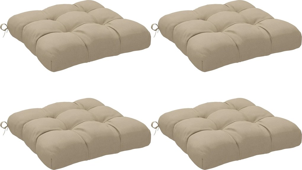 Souprava 4 zahradních polštářů Outsunny, prošívané venkovní polštáře, 10 cm výplň s vázáním, rozměr 48Š x 48H cm, Khaki | Aosom