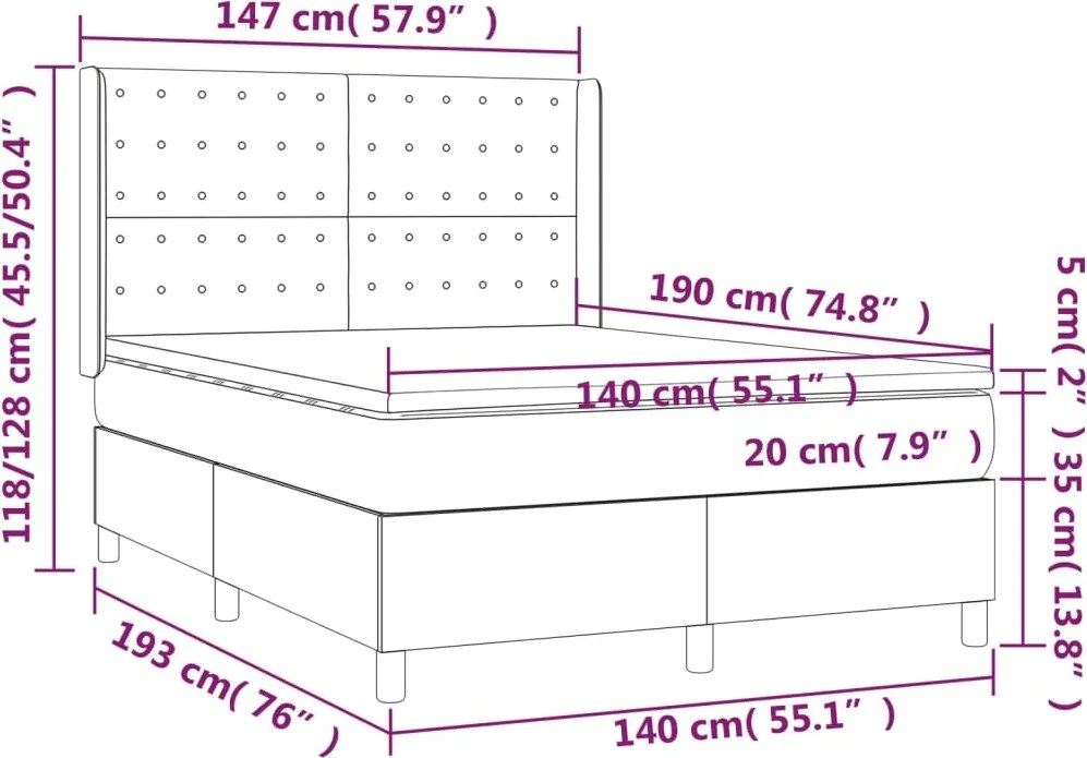 Box spring postel s matrací tmavě šedý 140 x 190 cm textil 3131746