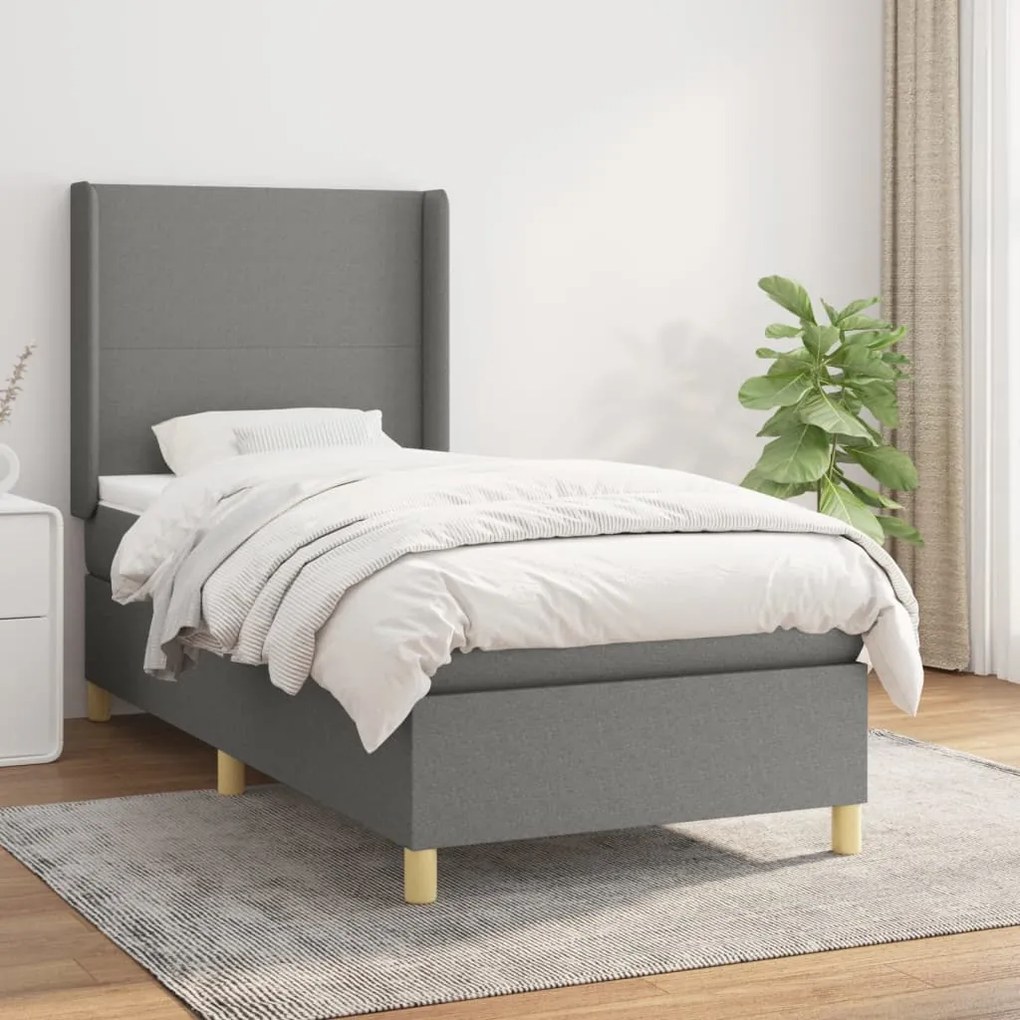 Box spring postel s matrací tmavě šedá 100 x 200 cm textil 3131810