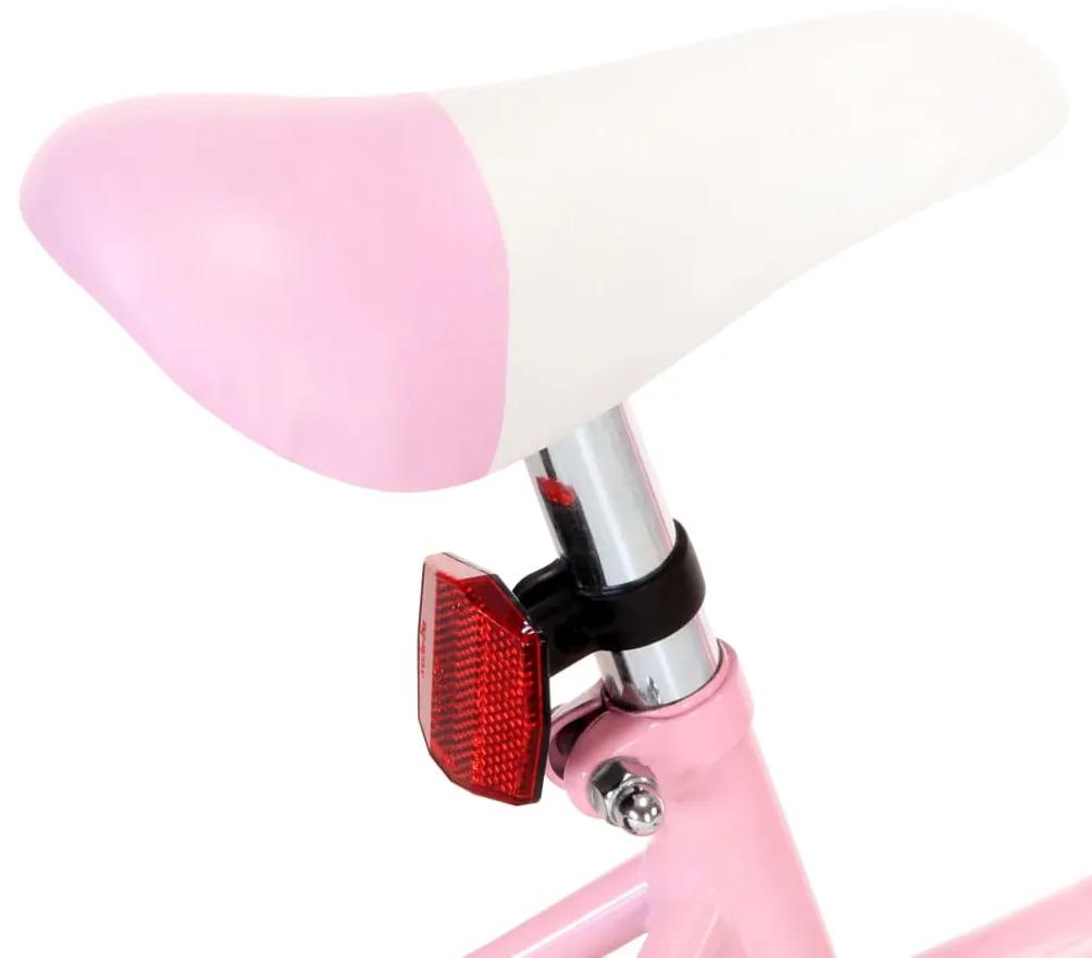 vidaXL Dětské kolo s předním nosičem 14'' bílo-růžové