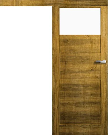 posuvné interiérové dveře na stěnu vasco doors TEO model 2 Průchozí rozměr: 70 x 197 cm, Orientace dveří: Levé dveře, Dekor: Dub riviera