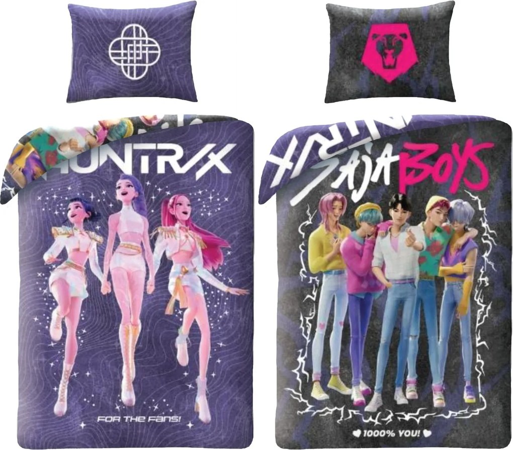 Ložní povlečení z mikrovlákna KPop Demon Hunters - HUNTR/X a Saja Boys - motiv For the Fans - 70x90 cm + 140x200 cm