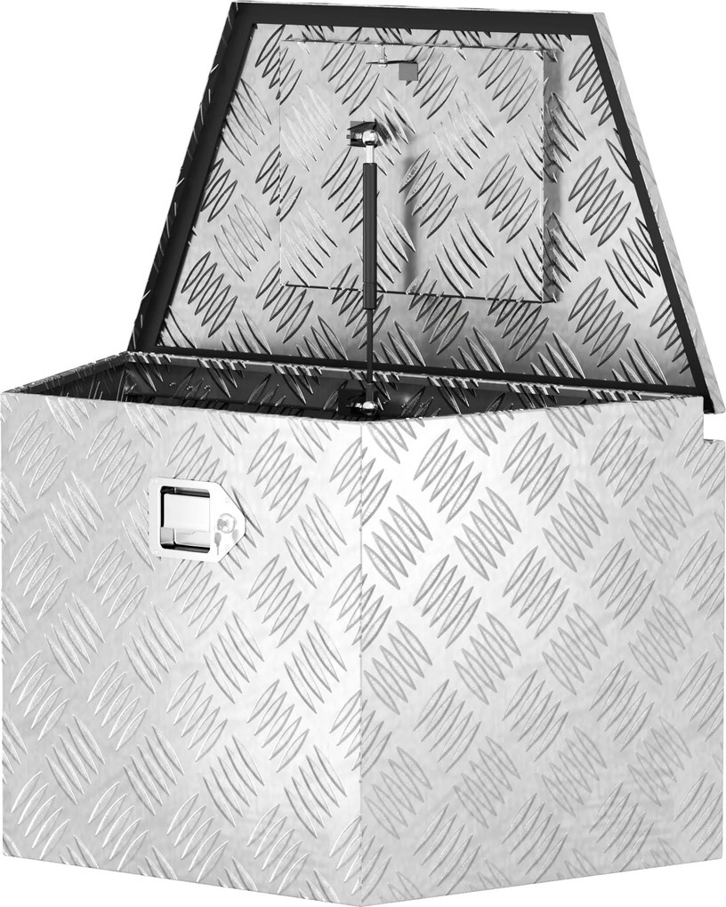 HOMCOM Přívěsná toolbox, Hliníková úložná skříň, Integrovaný zámek s klíči, Trapezoidní tvar, pro dodávky a přívěsy, 73,7 x 41 x 46 cm, Stříbrná
