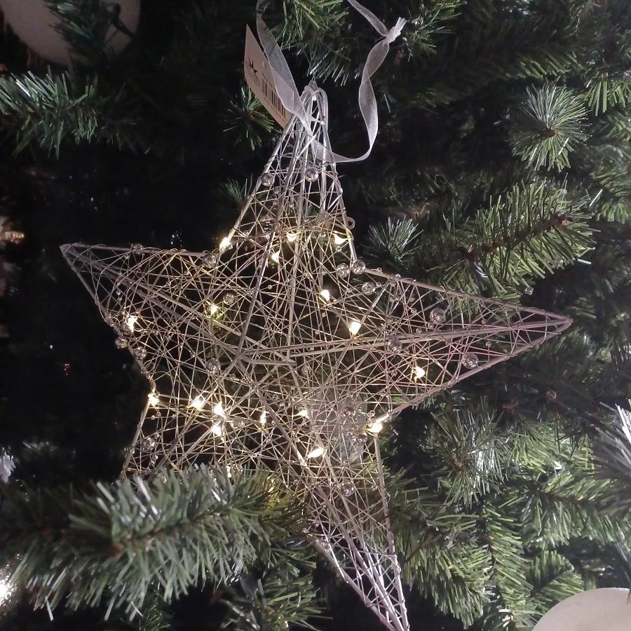 3D LED vánoční hvězda na baterie, 30 × 30 × 8 cm, kovová s drátem, 20 diod, AA