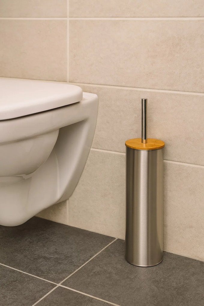 WC kartáč Beri, chromová/s dřevěnými a chromovými prvky