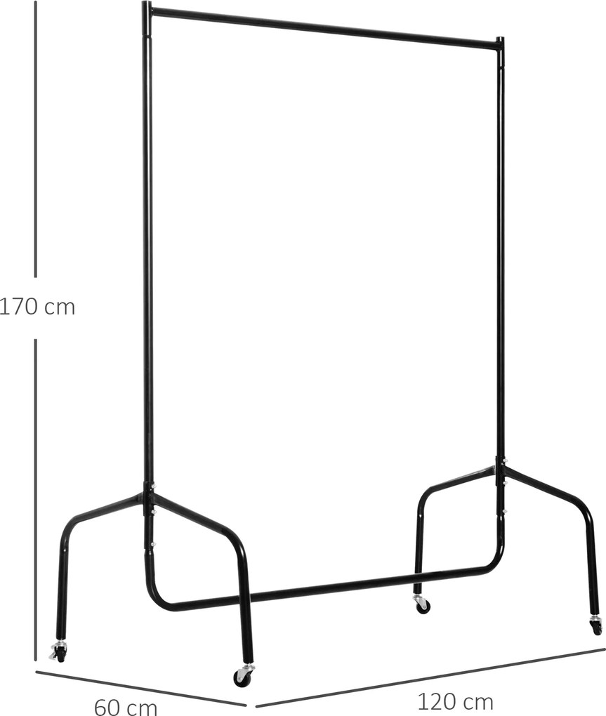 HOMCOM Oblekový Stojan na Kola Pevná Železná Tyč na Oblečení Stojan na Kabáty Nosnost 140 Kg 120 x 60 x 170 cm v Černém Oceli