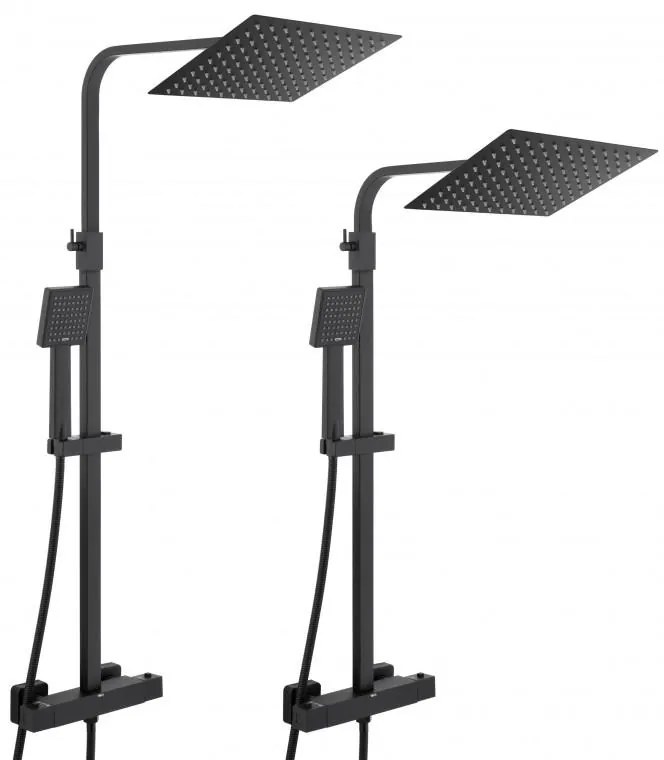 Erga Goba, sprchová souprava s termostatickou baterií a dešťovou hlavicí 25x25cm, černá matná, ERG-YKA-BP.GOBA-THERM-25-BLK