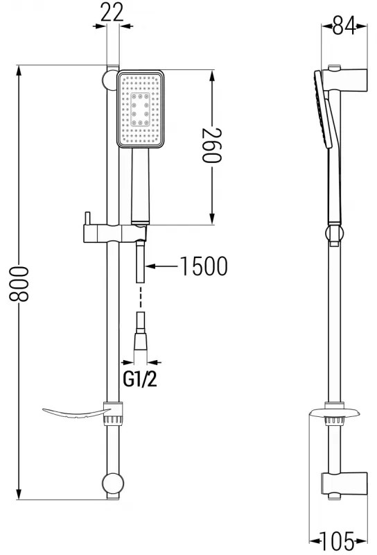 Mexen DF54 posuvný sprchový set, Černá - 785544582-71