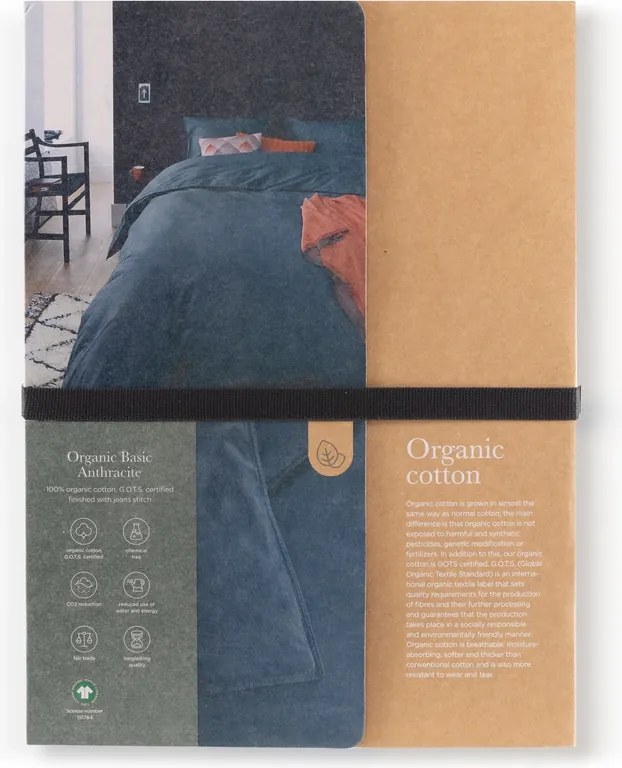 Organic Care povlečení z organické bio bavlny 140x200 + 70x90, antracit (Bio bavlněné povlečení na jednolůžko z organické bavlny v ekologickém balení)