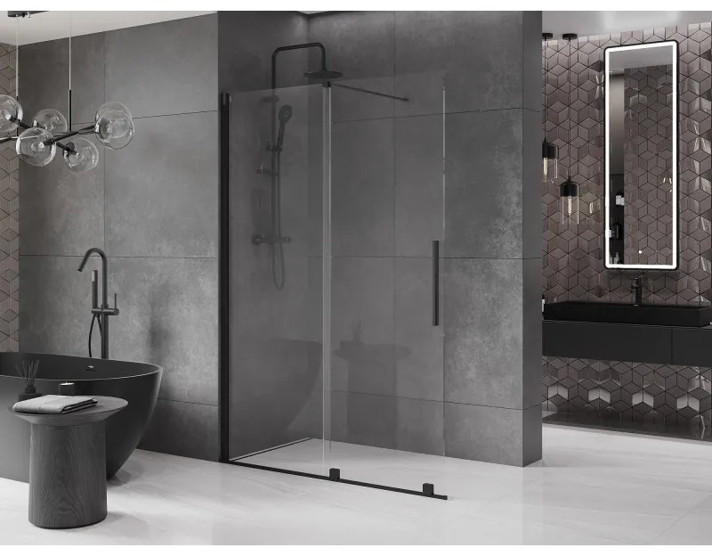 Mexen Velar, posuvné dveře do otvoru typ Walk-In 140 cm, 8mm čiré sklo, černá matná, 871-140-000-03-70