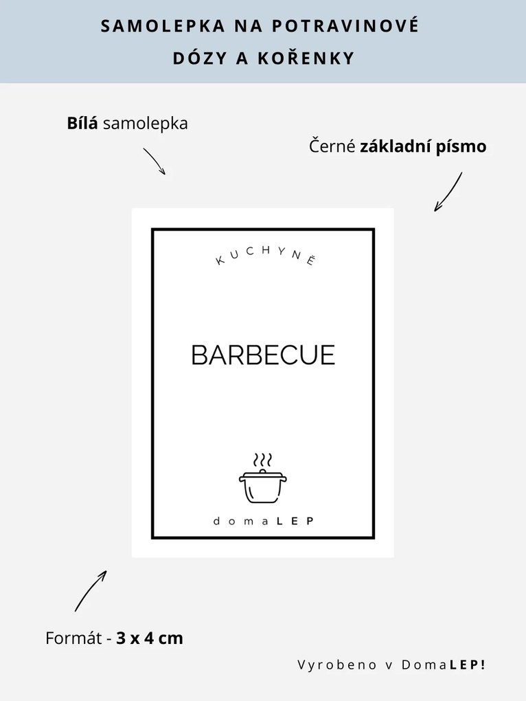 Samolepka na kořenky BARBECUE bílá 3 × 4 cm základní písmo