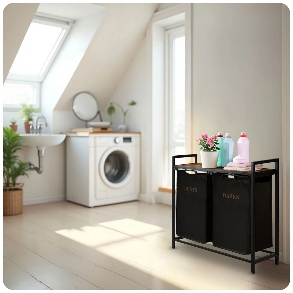 Dvoukomorový prádlený koš na rámu 80 l Massido s moderním designem