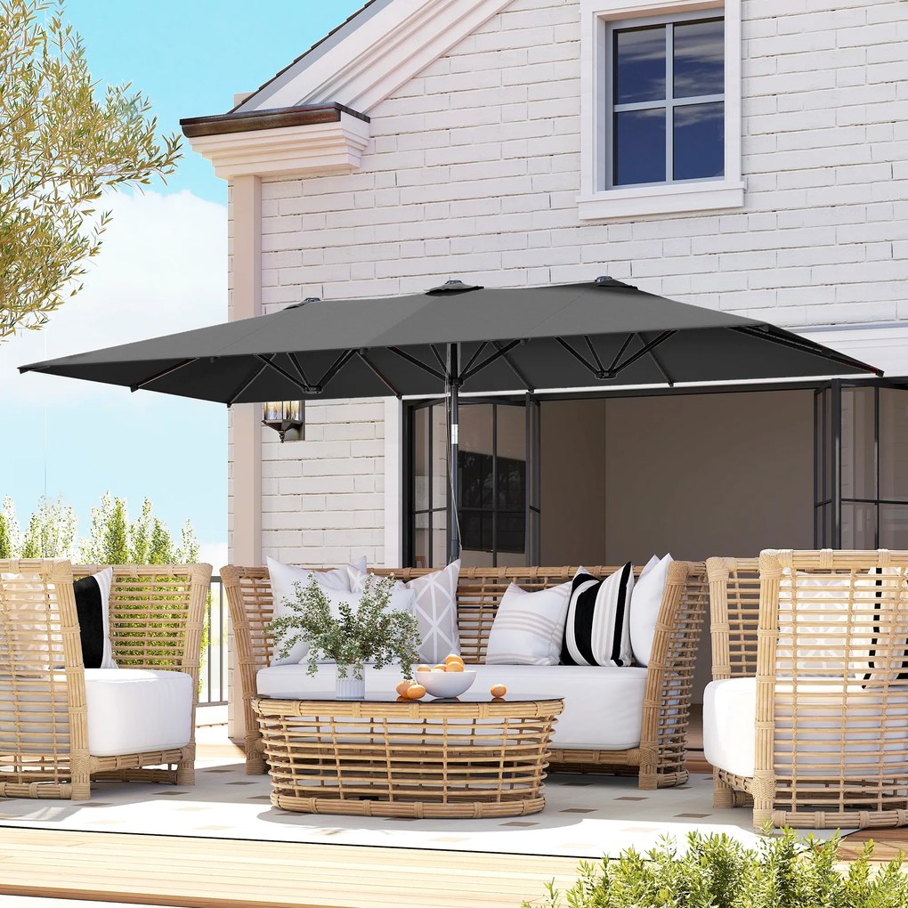 Velký slunečník, výškově nastavitelný, naklápěcí, 150x295x170-214 cm, šedý