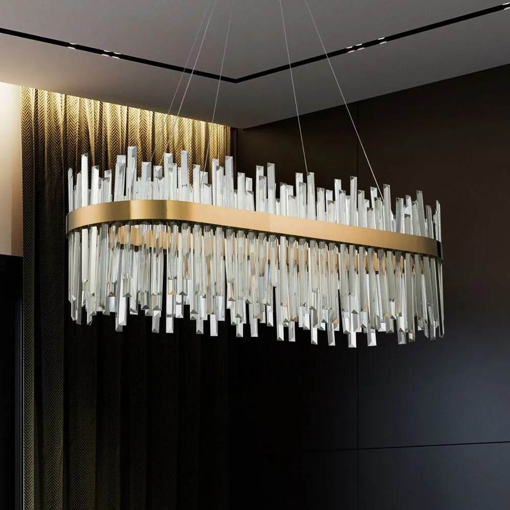 Toolight Toolight, LED křišťálové svítidlo 80x35 cm, APP1513-CP80, zlatá matná, OSW-03260