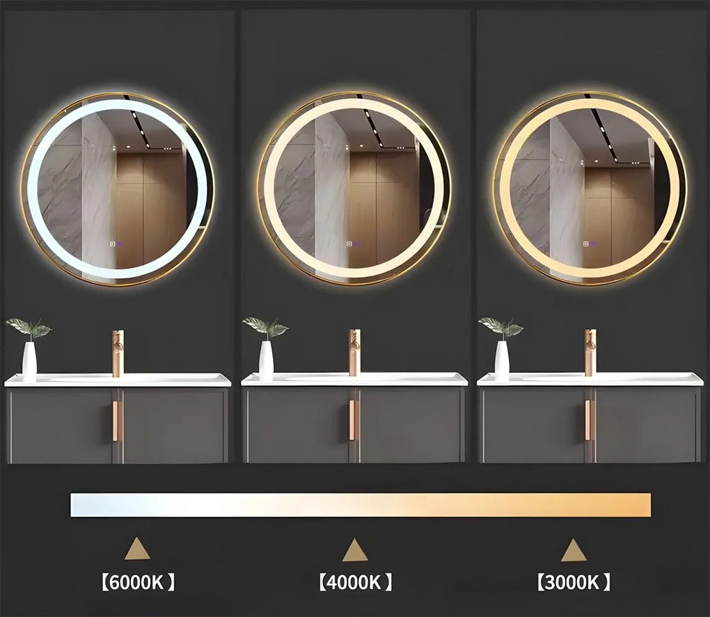 Tutumi Zrcadlo ⌀70 cm s vyhříváním a regulovatelným LED osvětlením , zlaté