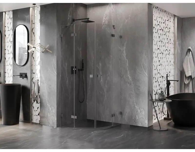 Mexen Lunar, půlkruhový výklopný sprchový kout 80 x 80 cm, 8mm čiré sklo, pistolově šedý kartáčovaný - 833-080L-080P-66-00