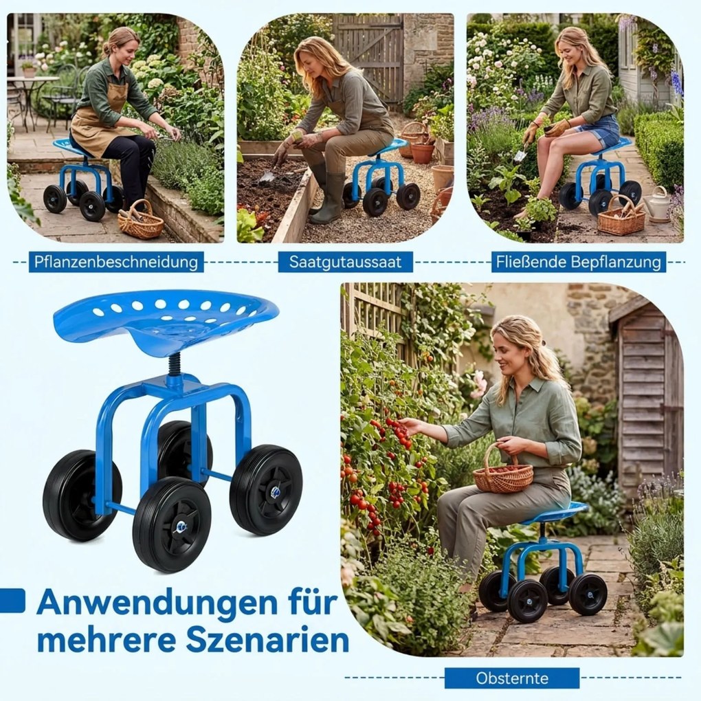 Costway Zahradní vozík na kolečkách Rolovací pracovní sedák s 360 °