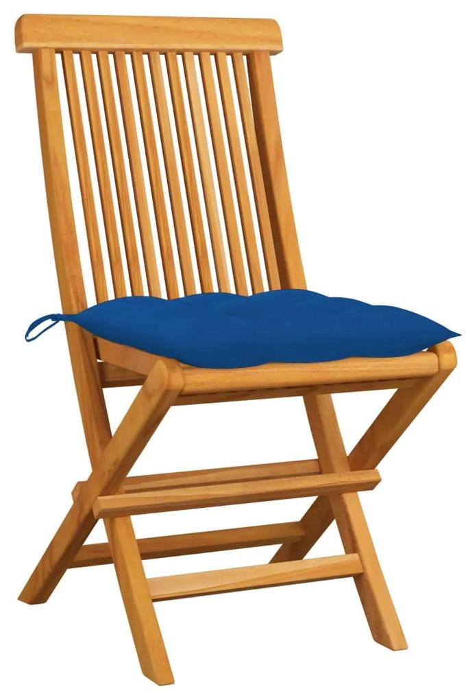 Zahradní židle Ferrill s modrými poduškami - 2 ks | masivní teak