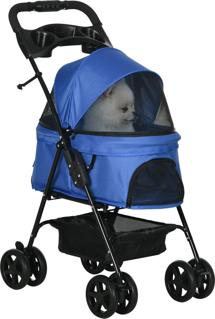 PawHut Pet Stroller - Psy a Kočičí Kočárek s Skládací Funkcí pro Malé Psy a Kočky, Oxford Blue 67 x 45 x 96 cm | Aosom