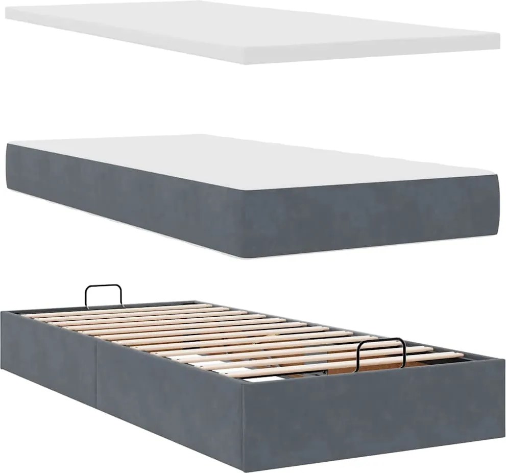 Osmanský rám postele s matrací tmavě šedá 90x200cm samet 3311820