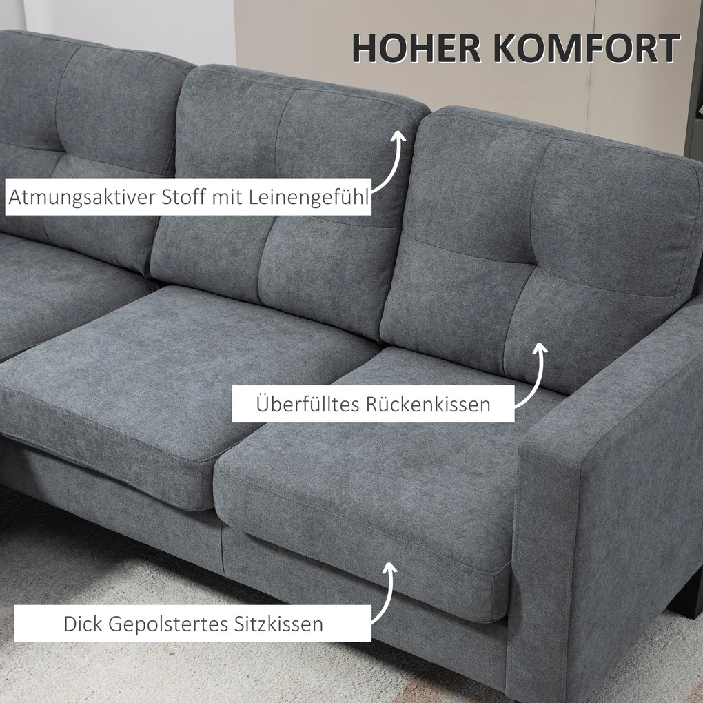 HOMCOM Rohová pohovka s odnímatelným chaise longue, L tvarovaná pohovka se sprężinovým jádrem, vysokohustotní pěnou, vzhled lnu pro obývací pokoj, lo…