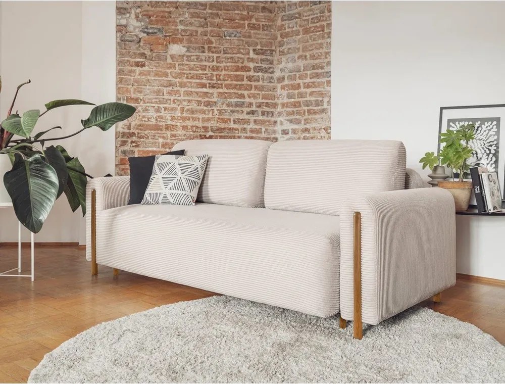 Béžová manšestrová rozkládací/s úložným prostorem pohovka 244 cm Arcadova – ELTAP
