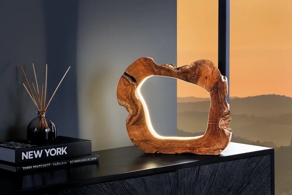Designová stolní LED lampa Tectona z masivu Teak