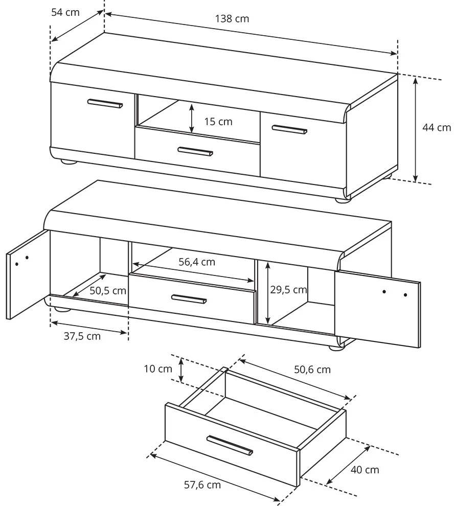 Obývací stěna LINK s | 3 díly | sestava E | 338 cm | sonoma