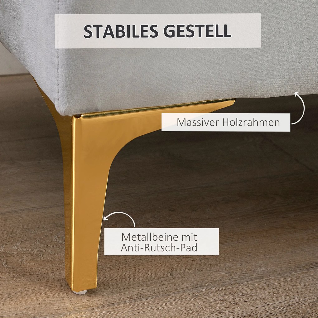HOMCOM Lavice k posteli Lavice na boty se zvýšenými nohami ze sametu ve světle šedé barvě 118x45x42cm do ložnice a předsíně