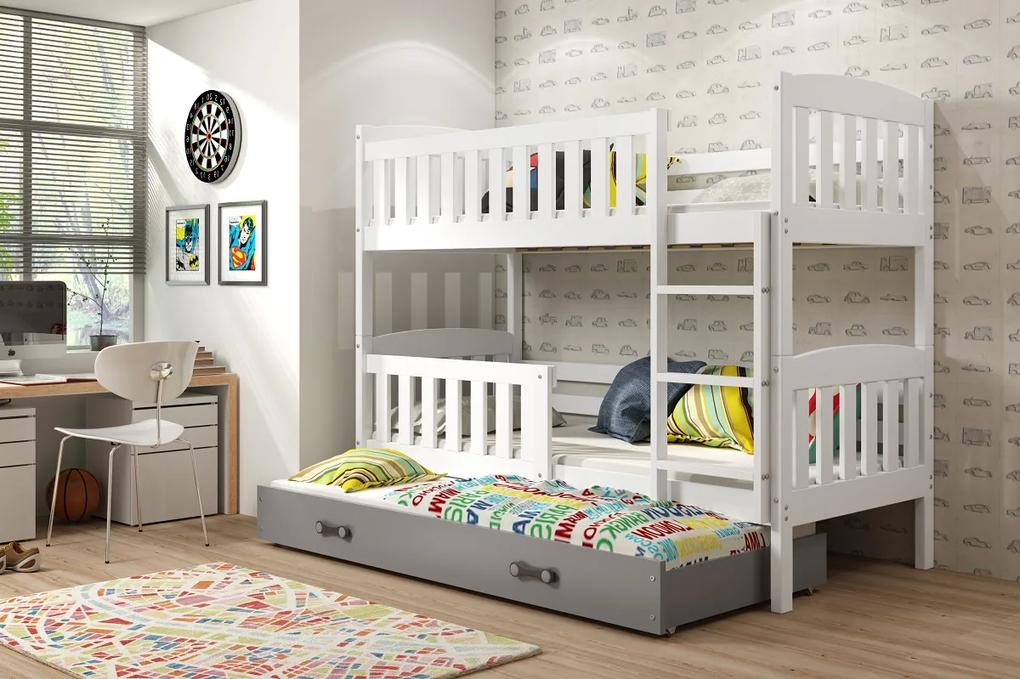 ImportWorld Dětská patrová postel Karla - 3 osoby, 80x190 s výsuvnou přistýlkou – Bílá, Grafit