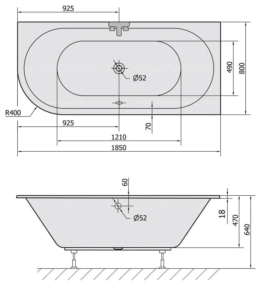 Polysan VIVA R SLIM asymetrická vana 185x80x47cm, bílá 72129S