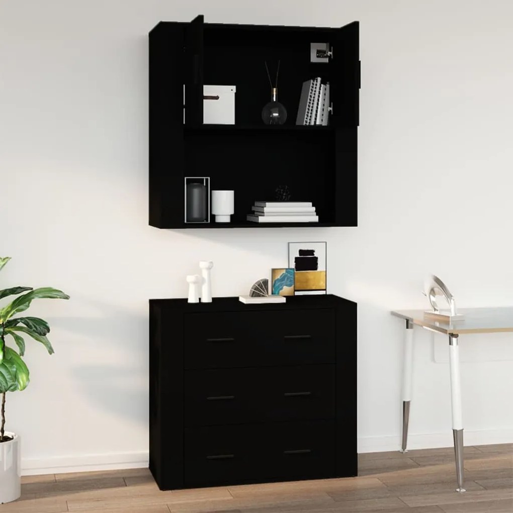 Nástěnná Skříňka Černá 80X33X80 Cm Kompozitní Dřevo