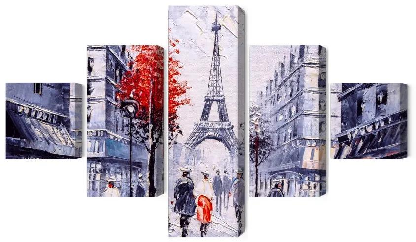 Vícedílný obraz Pohled Na Pařížskou Ulici Jako Namalovanou Nedostatek Nedostatek Přírodní plátno 250x150