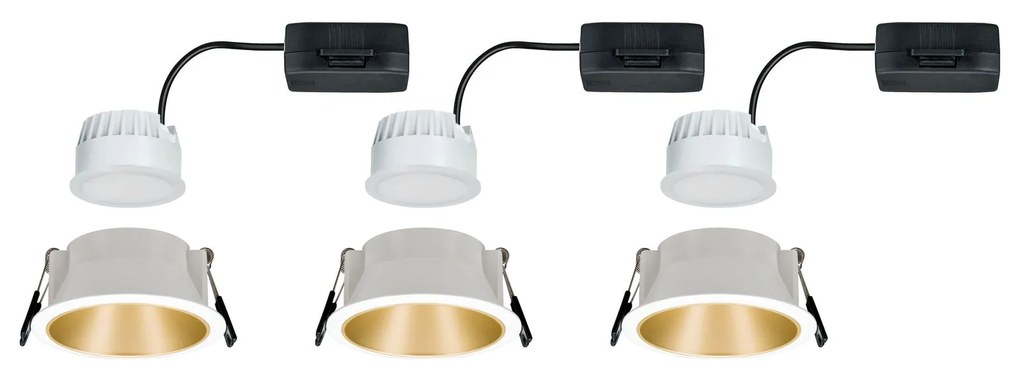 Paulmann Cole Coin, set bodovek v bílo-zlaté úpravě, 3x6W LED 2700K tříkrokové stmívání, prům. 8,8cm, IP44