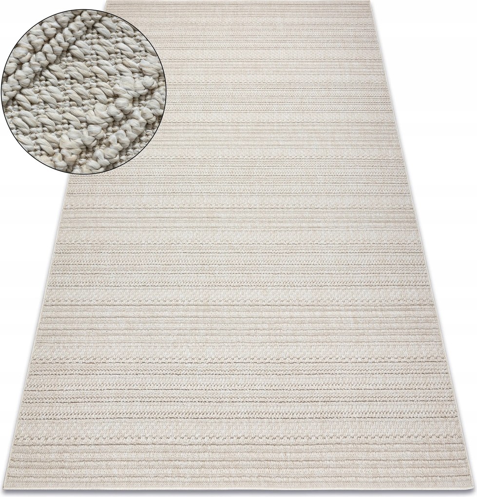 Koberec Plochý Tkaný Jersey 120x170 Linie Pruhy krém sisal outdoor #D1690