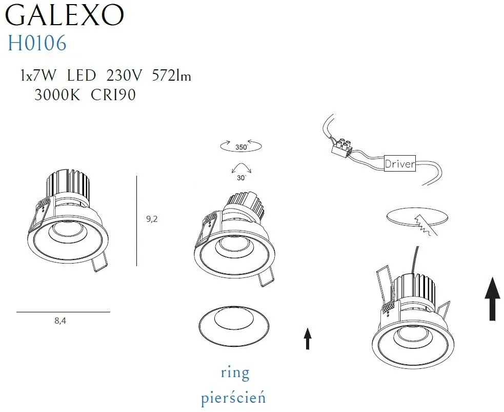 Maxlight H0106 GALEXO Zápustné svítidlo 7W LED, bílé