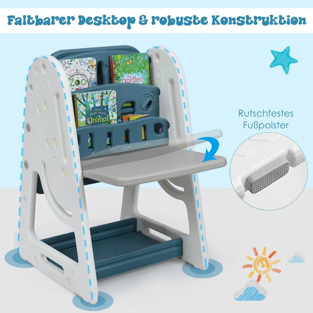 Costway Dětský umělecký stojan 2 v 1 oboustranná magnetická tabule, modrý