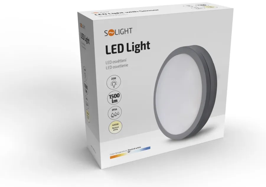 Solight LED venkovní osvětlení Siena, šedé, 20W, 1500lm, 4000K, IP54, 23cm